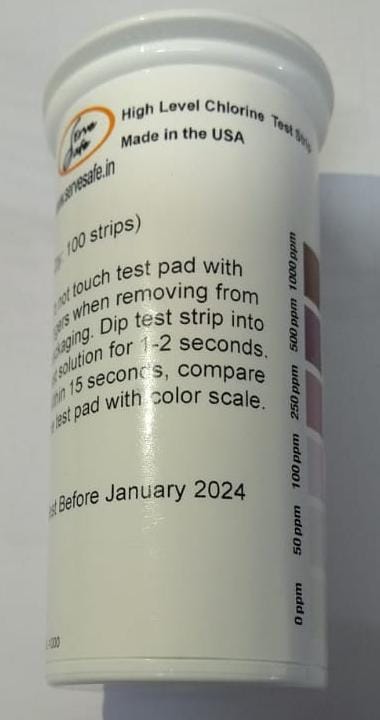 High Level Chlorine Test Strips Vial of 100 Strips upto 1000 PPM ...